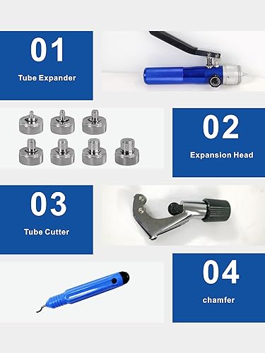 Compact Hydraulic Copper Pipe Expander Kit with 7 Heads (3/8"~1-1/8 ...