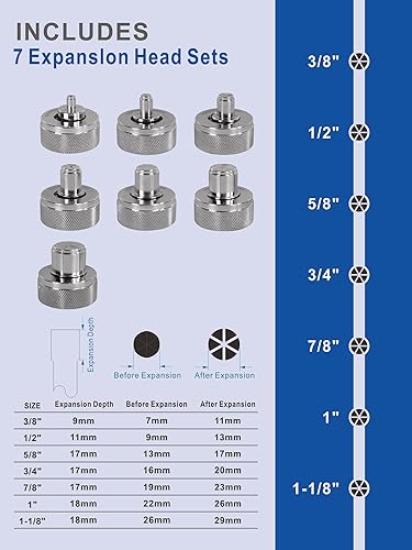 Compact Hydraulic Copper Pipe Expander Kit with 7 Heads (3/8"~1-1/8 ...