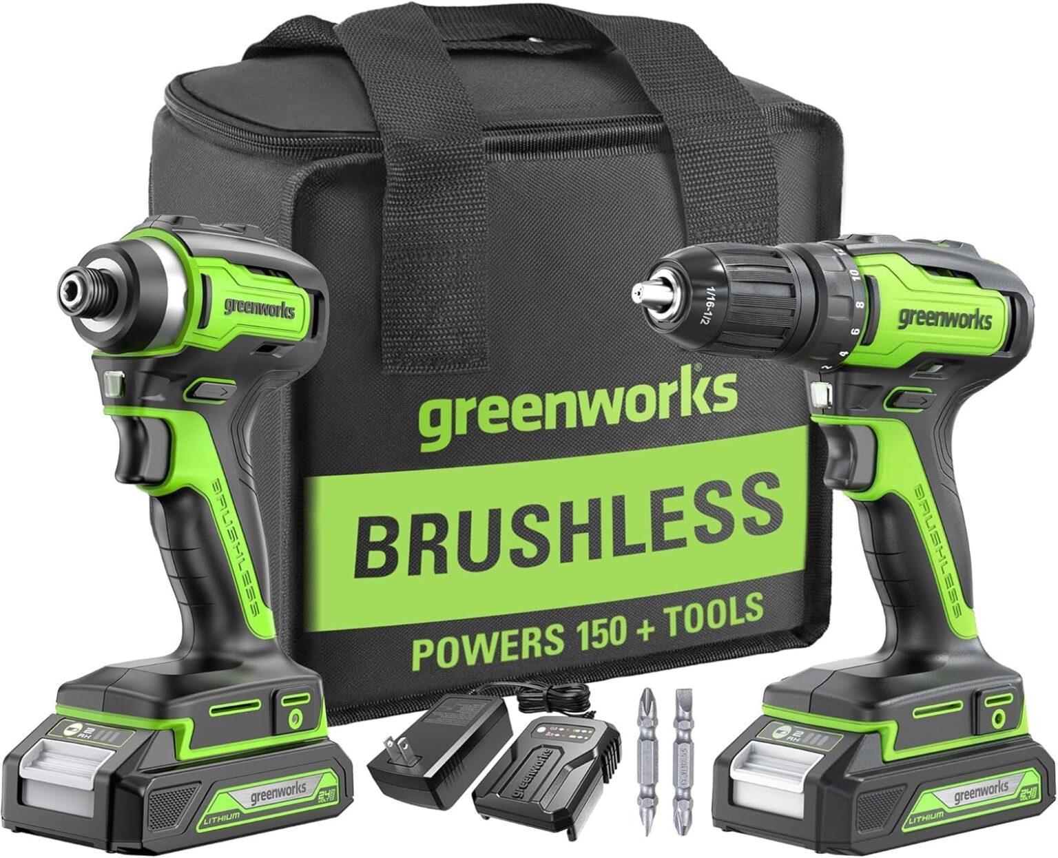 Greenworks 24V Brushless Drill & Impact Driver Kit with Batteries and ...