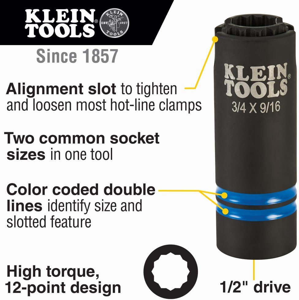Klein Tools 66031 3-in-1 Impact Socket Set 1/2" Drive 12-Point Deep ...